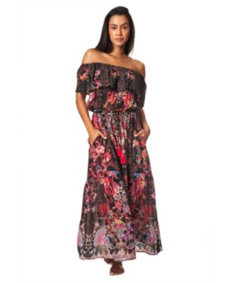 La Moda Clothing Women's Off Shoulder Cinched Waist Maxi Dress - Macy's