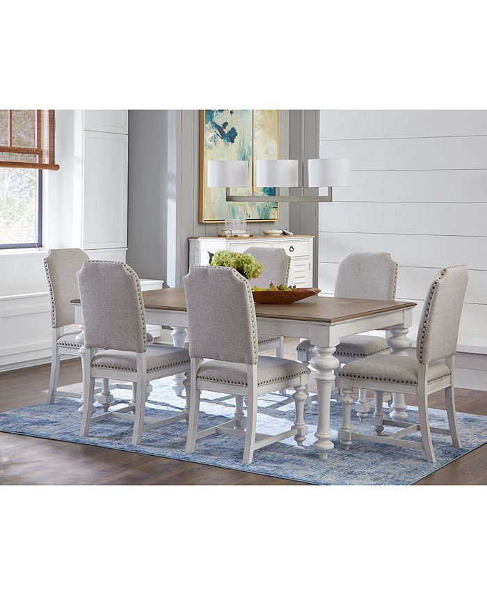Furniture Mandeville 7pc Dining Set (Rectangular Table + 6 Upholstered ...