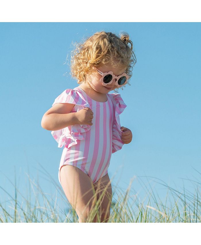 Snapper Rock Pink Stripe Wide Frill Swimsuit - Macy's