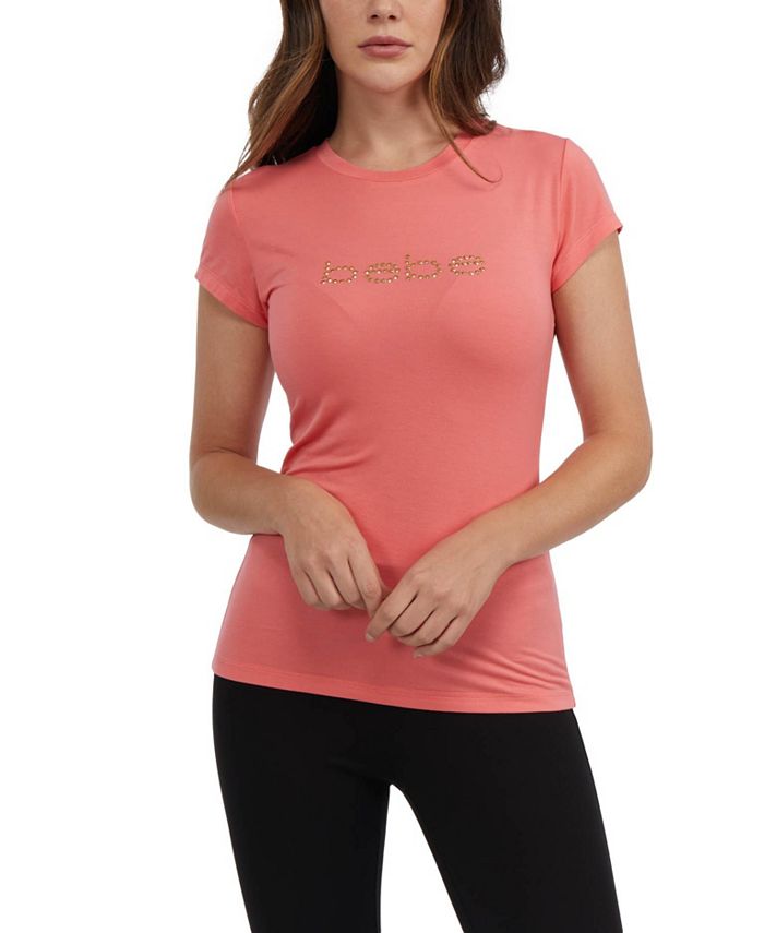 Bebe Women's Short Sleeve Logo T-Shirt with Rhinestones - Macy's
