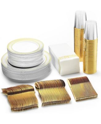 Chateau Fine Tableware 252-Piece White and Gold Plates, Napkins, Party ...