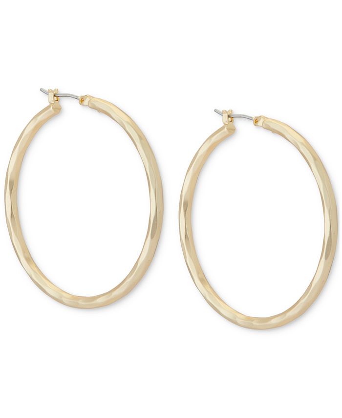 Lucky Brand Gold-Tone Medium Hammered Hoop Earrings - Macy's