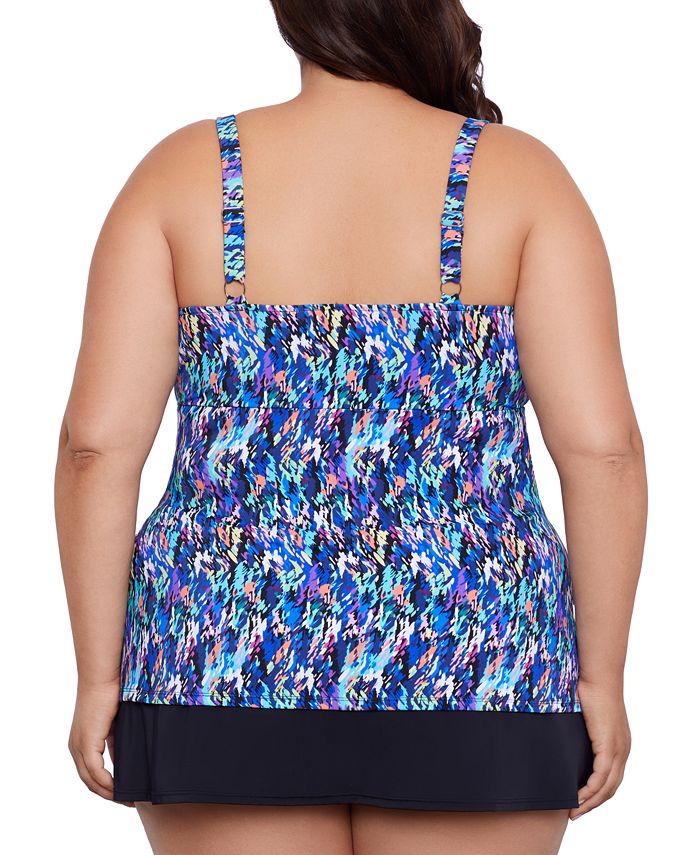 Swim Solutions Plus Size Printed Triple Tier Tankini And Swim Skirt