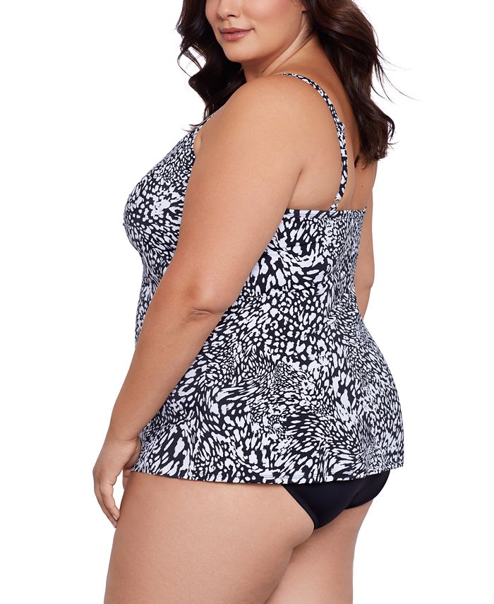 Swim Solutions Plus Size Printed Flyaway Fauxkini One Piece Created