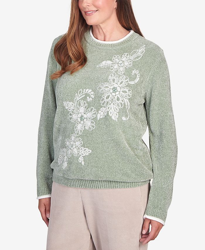Alfred Dunner Petite St.Moritz Embroidered Chenille Crew Neck Sweater ...