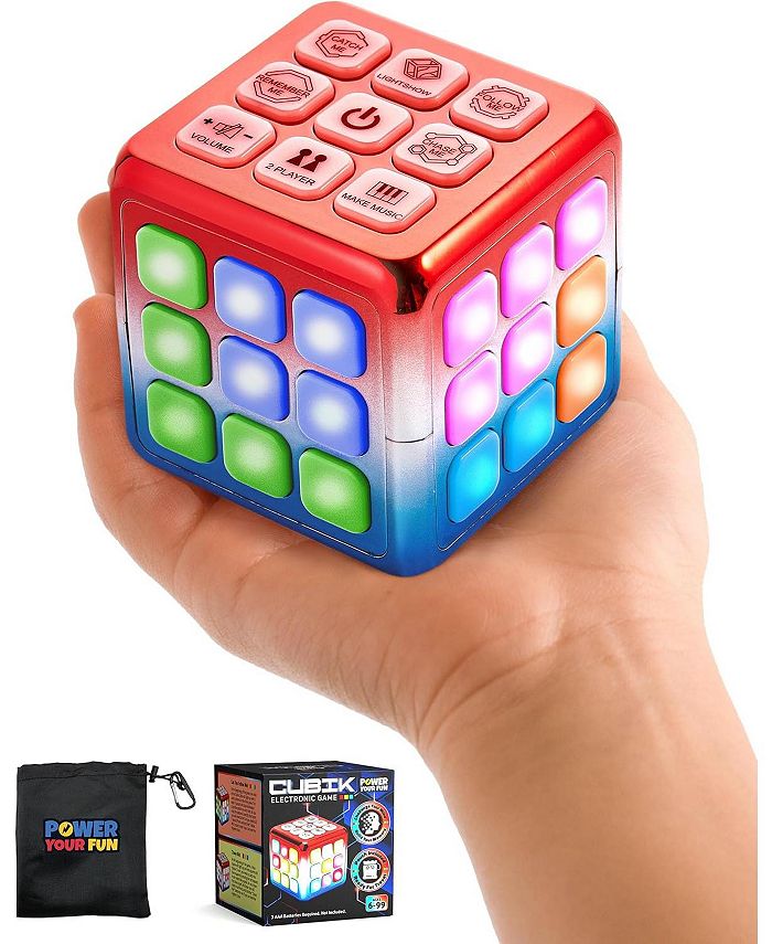 Power Your Fun Cubik LED Flashing Cube Memory Game - Metallic Red/Blue ...