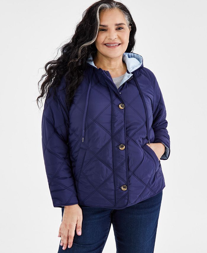 Style & Co Plus Size Quilted Hooded Jacket, Created for Macy's - Macy's