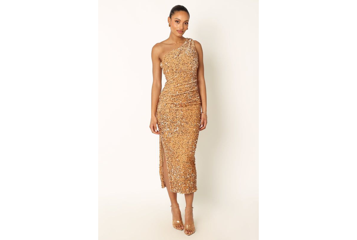 Click here for Petal and Pup Kiki One Shoulder Midi Dress - Gold prices