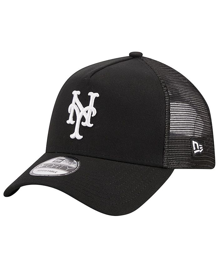 New Era Men's Black New York Mets A-Frame 9FORTY Trucker Adjustable Hat ...