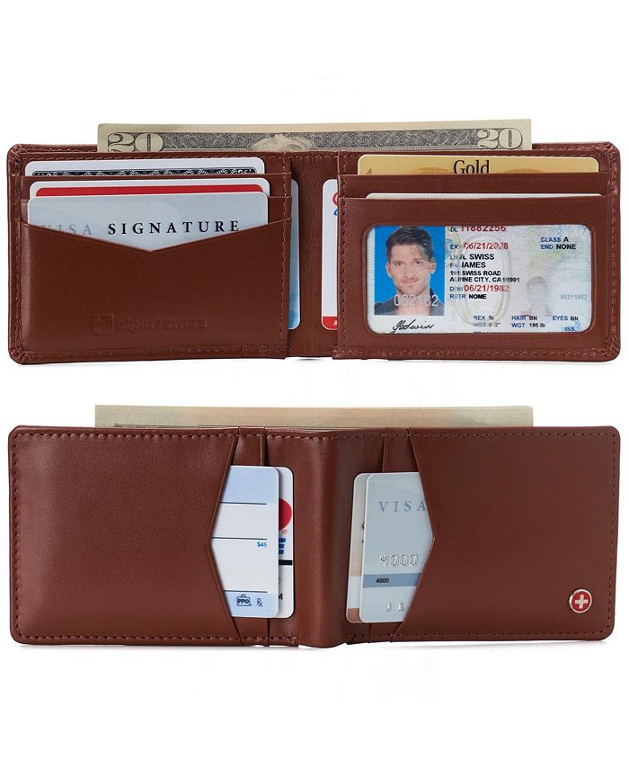 Alpine Swiss Mens RFID Protected Slimfold Wallet Slim Leather Bifold ID ...