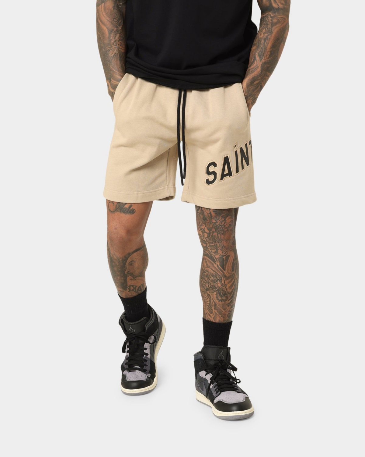 Click here for Saint Morta Mens Kingdom Sweat Shorts - Stone/blac... prices