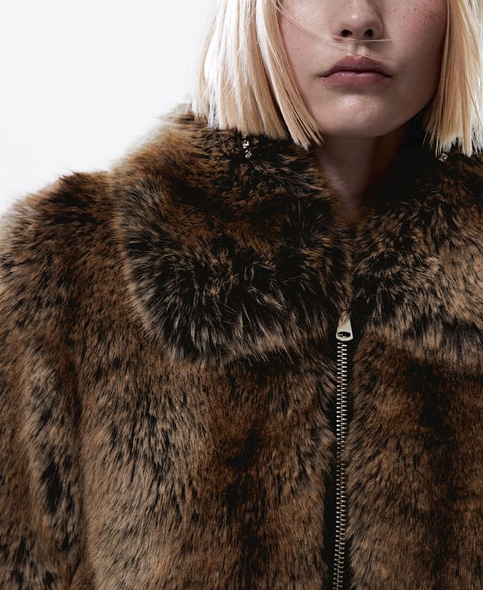 MANGO Women's Faux Fur Bomber Jacket - Macy's