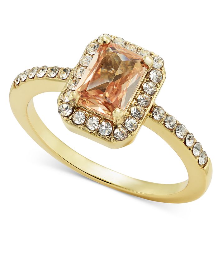 Charter Club Gold-Tone Pavé & Color Cubic Zirconia Rectangle Halo Ring ...