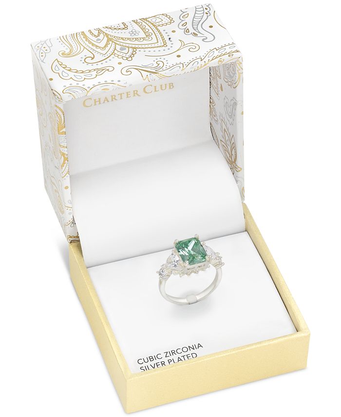 Charter Club Silver-Tone Green Crystal & Cubic Zirconia Multi-Stone ...
