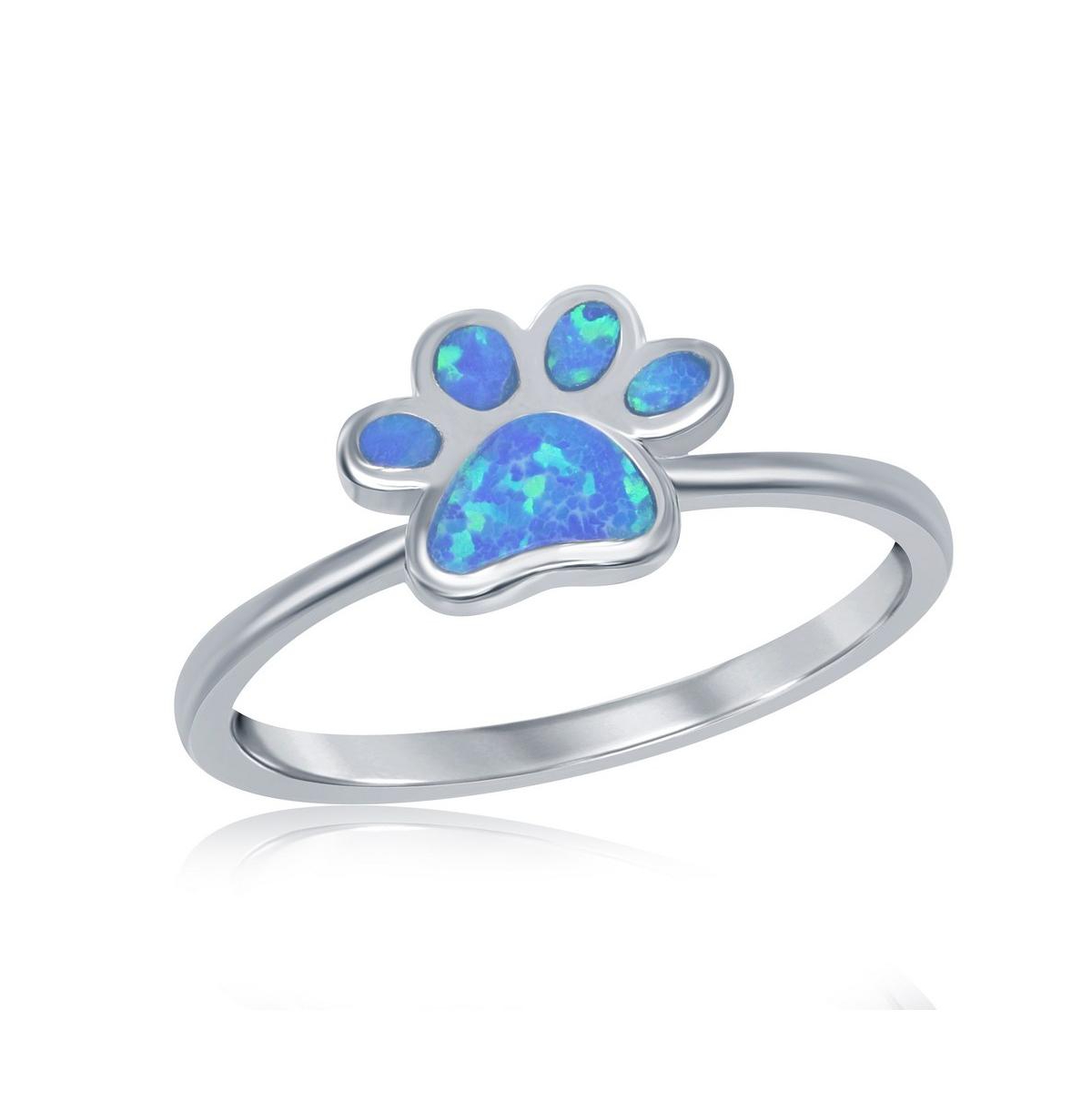 Click here for Sterling Silver Blue Inlay Opal Paw Print Ring - B... prices