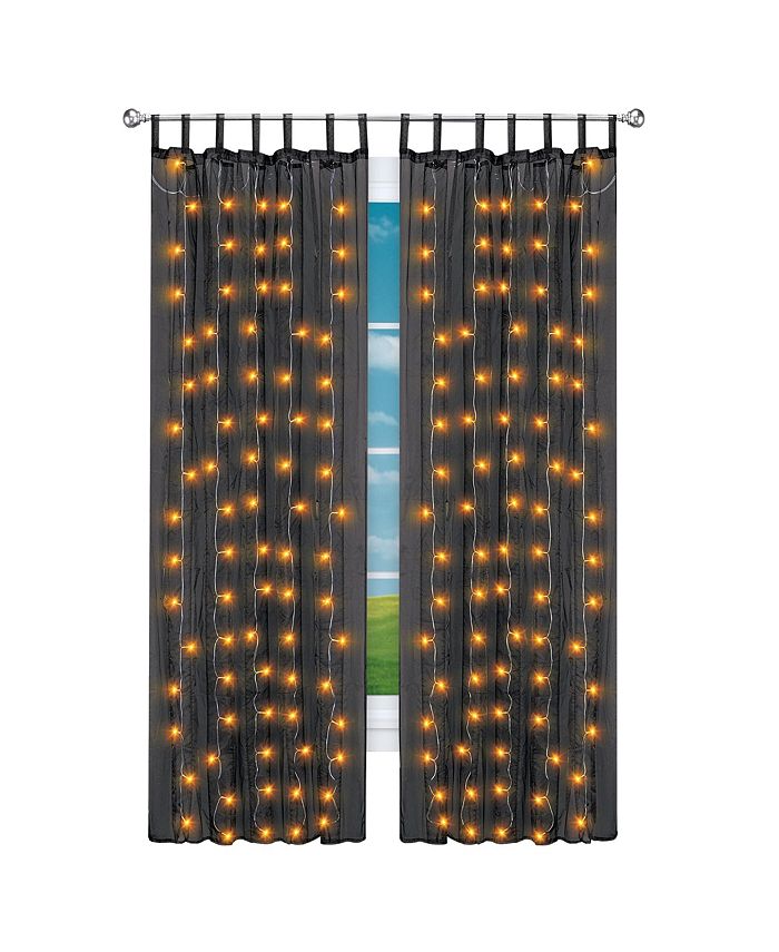 Collections Etc Orange LED Lighted Pre-Lit Sheer Black Curtain Panel ...