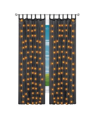 Collections Etc Orange LED Lighted Pre-Lit Sheer Black Curtain Panel ...