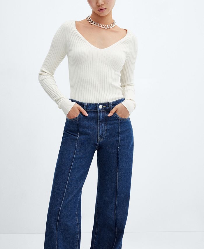MANGO Women's Wide-Leg Decorative Seams Jeans - Macy's