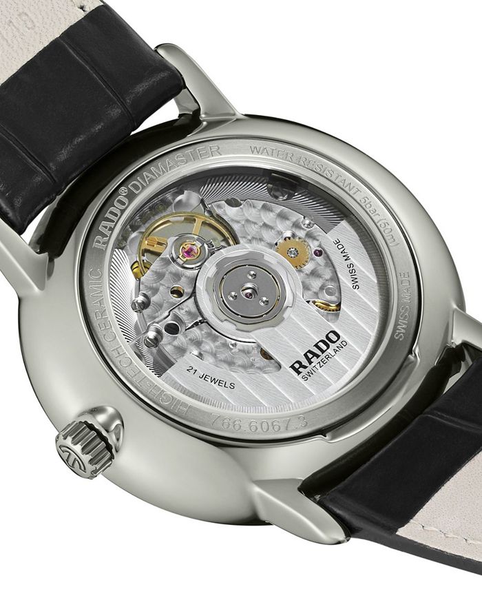 Rado Men's Swiss Automatic DiaMaster Thinline Black Leather Strap Watch ...