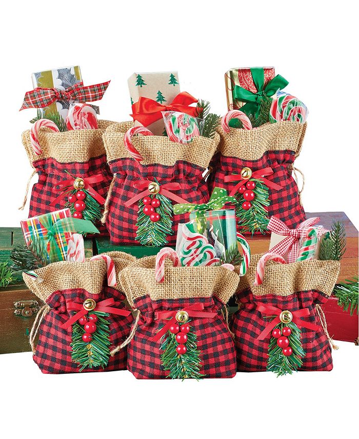 Collections Etc Buffalo Plaid and Burlap Holiday Gift Bags - Set of 6 ...
