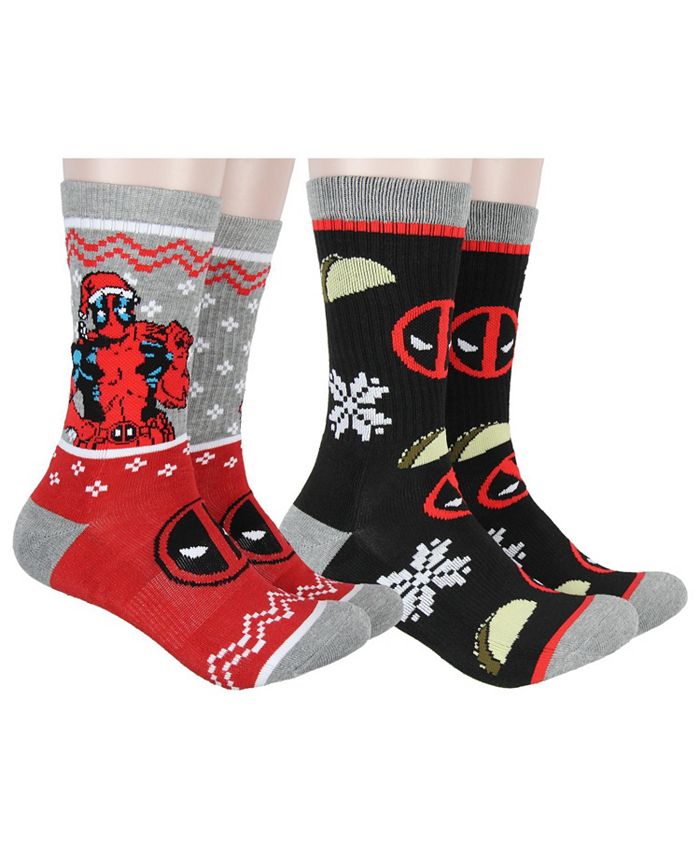 Marvel Deadpool Socks Holiday Themed Thick n' Soft 2 Pair Athletic Crew ...