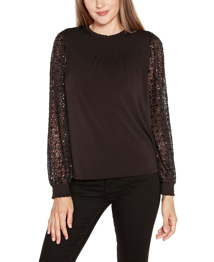 Belldini Black Label Women's Sequin Embellished Smocked Top - Macy's
