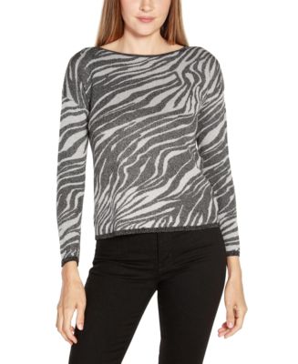 Belldini Black Label Women's Shiny Zebra Jacquard Long Sleeve Sweater ...