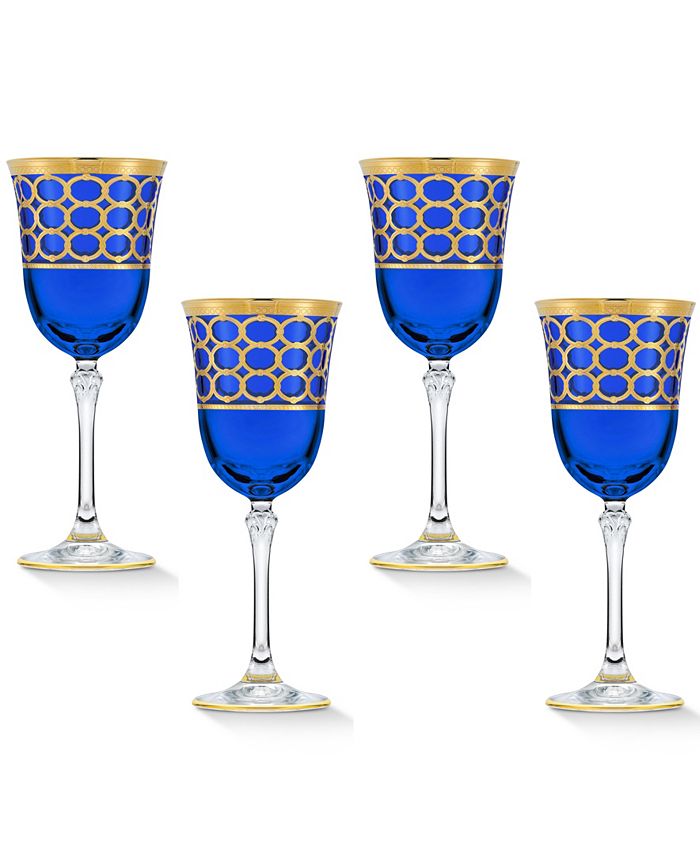 Lorren Home Trends Cobalt Blue White Wine Goblet with Gold-Tone Rings ...