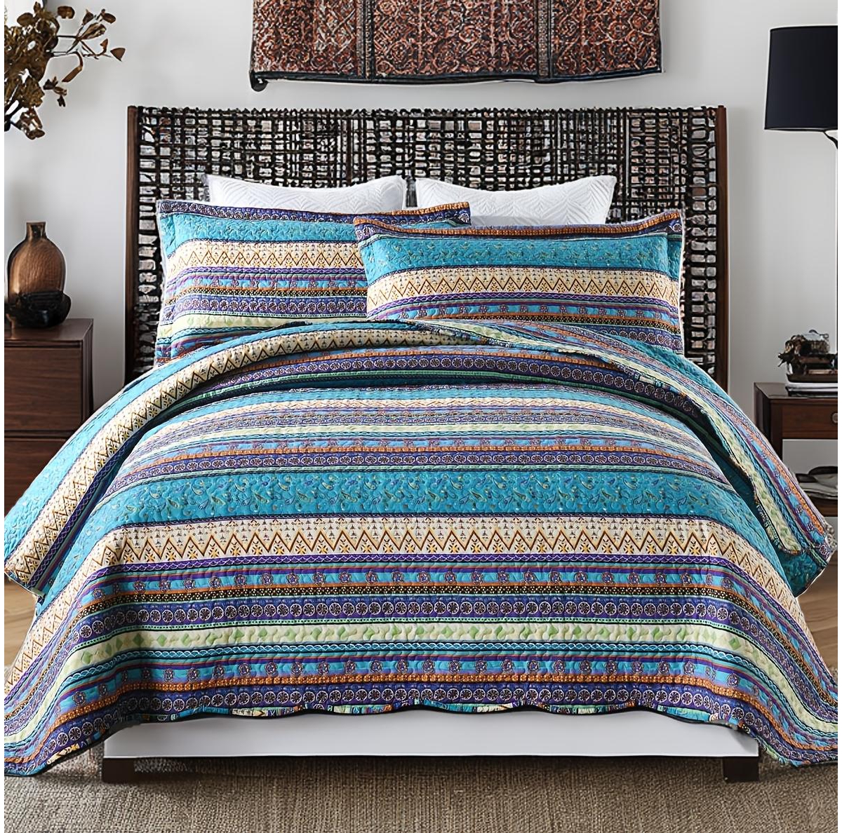 Click here for MarCielo 3 Pcs Bohemian Boho Quilt Bedspread Set B... prices