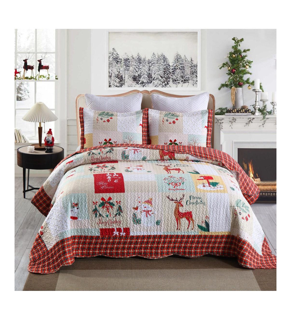 Click here for MarCielo 3 Piece Christmas Quilt Bedspread Set B02... prices