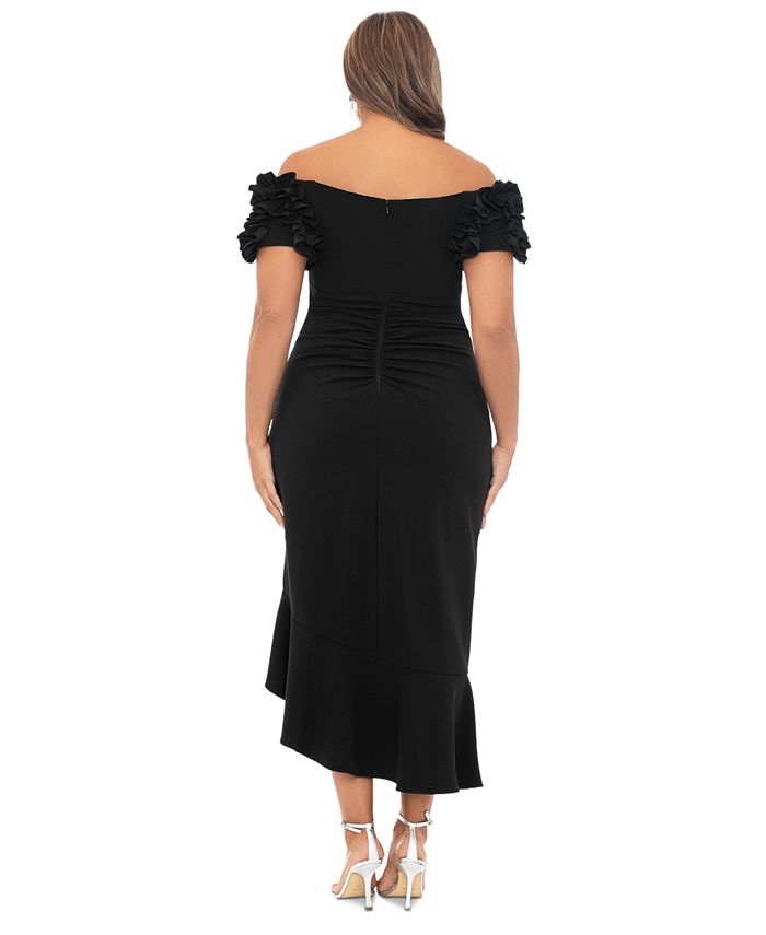 XSCAPE Plus Size Ruffled Off-The-Shoulder Midi Dress - Macy's