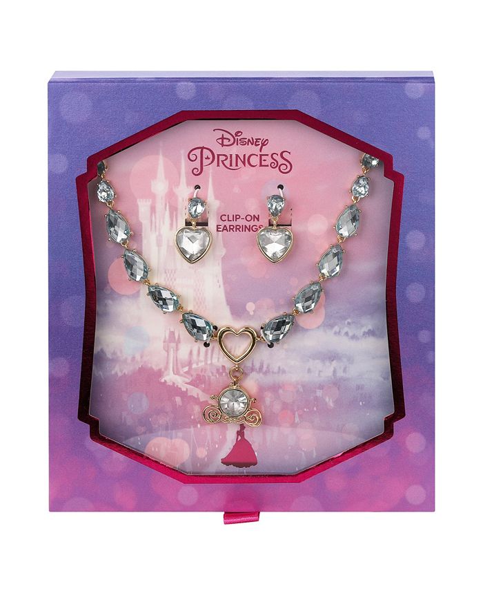 Disney Kid's Princess Cinderella Clear Carriage Necklace and Earring ...