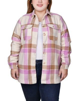 NY Collection Plus Size Long Sleeve Twill Shirt Jacket - Macy's