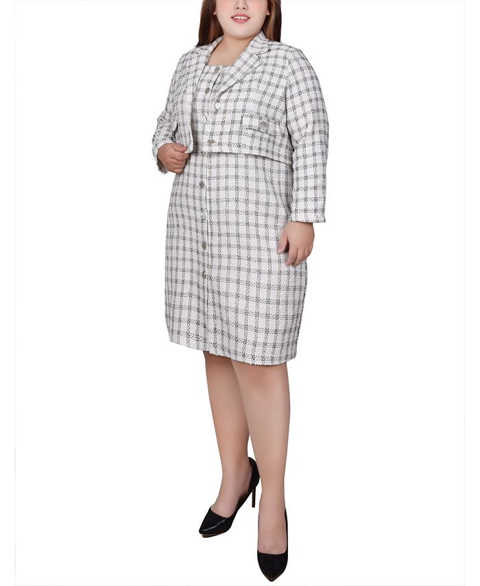 NY Collection Plus Size Long Sleeve Jacket and Tweed Dress, 2 Piece Set ...