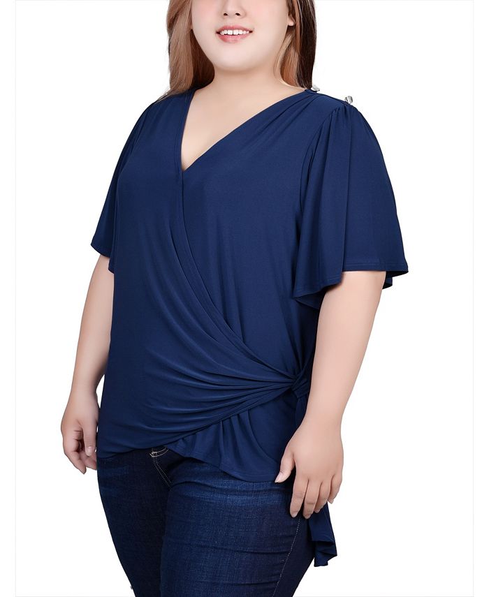 NY Collection Plus Size Short Sleeve Wrap Top - Macy's