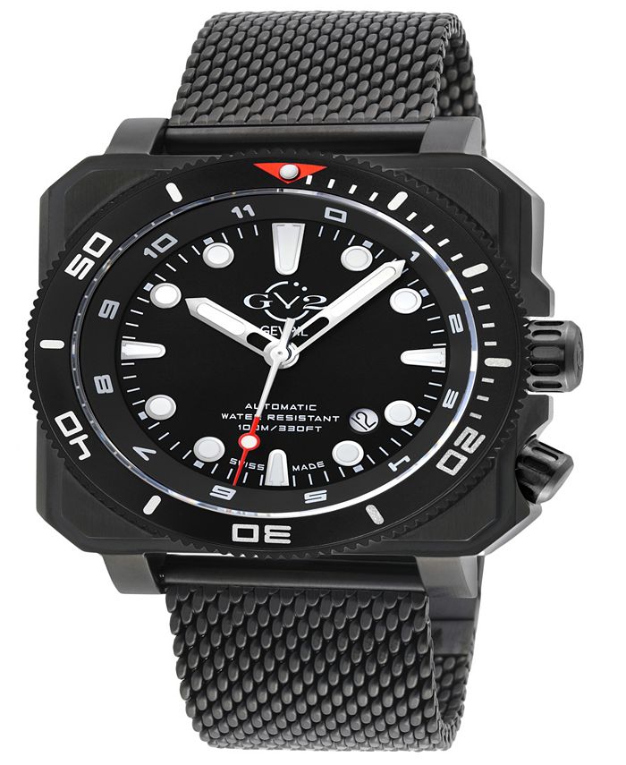 GV2 by Gevril Men's XO Submarine Black Stainless Steel Watch 44mm - Macy's