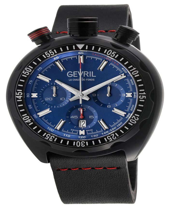 Gevril Men's Canal Street Chrono Black Leather Watch 48mm - Macy's