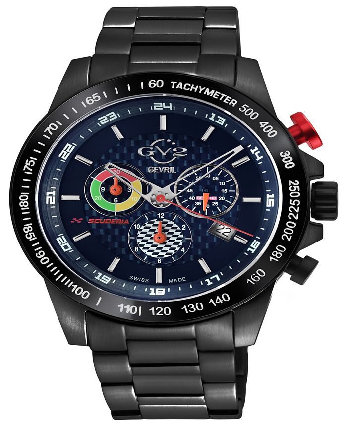 GV2 by Gevril Men's Scuderia Black Stainless Steel Watch 45mm - Macy's