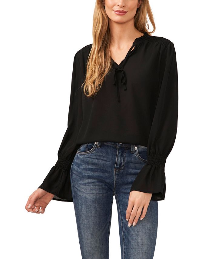 CeCe Women's Long-Sleeve Tie-Neck Ruffle Blouse - Macy's