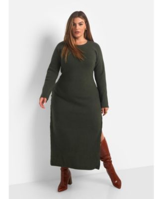 Rebdolls Women's Plus Size Imogen Knit Zipper Detail Maxi Bodycon Dress ...