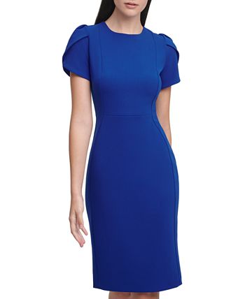 Calvin Klein Petite Scuba Crepe Tulip-Sleeve Sheath Dress - Macy's