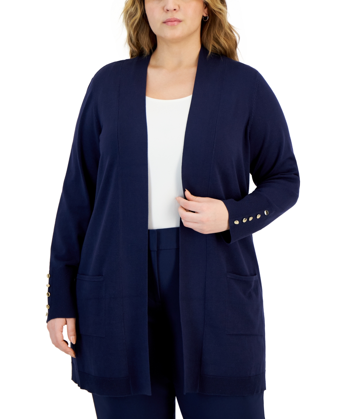 Click here for Jm Collection Plus Size Open-Front Long-Sleeve Car... prices