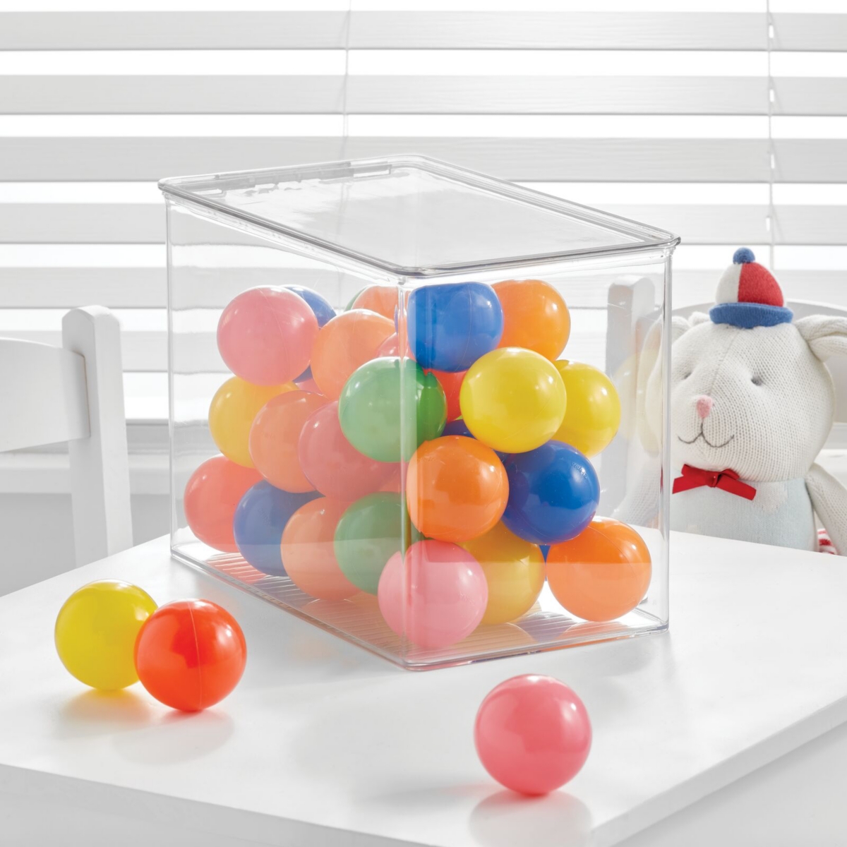 mDesign Tall Plastic Stackable Toy Storage Organizer Box with Hinge Lid - Clear - Clear | Smart ...