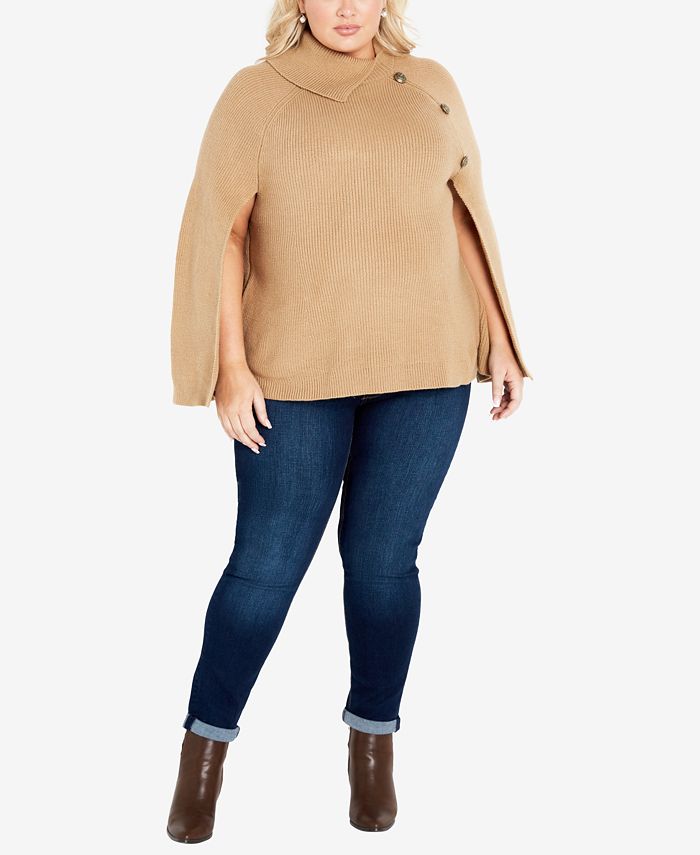 AVENUE Plus Size Dani Button Cape Sweater - Macy's