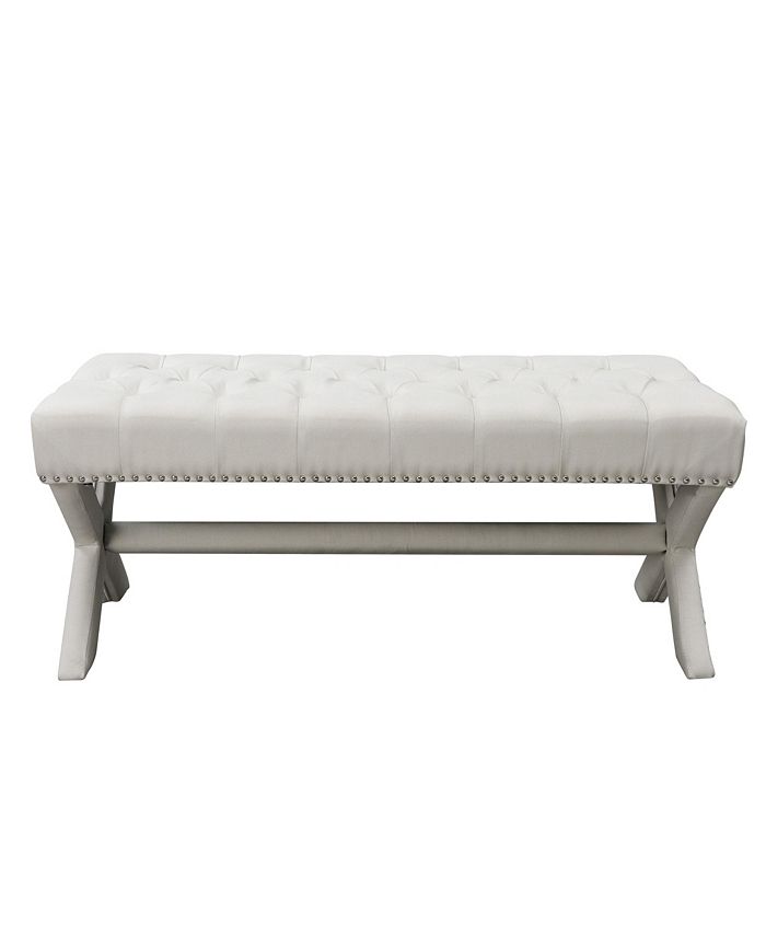 Inspired Home Bryoni Linen Button Tufted Silver Nailhead Trim X Leg