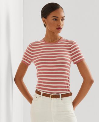 Lauren Ralph Lauren Women's Striped Stretch Cotton Crewneck Tee