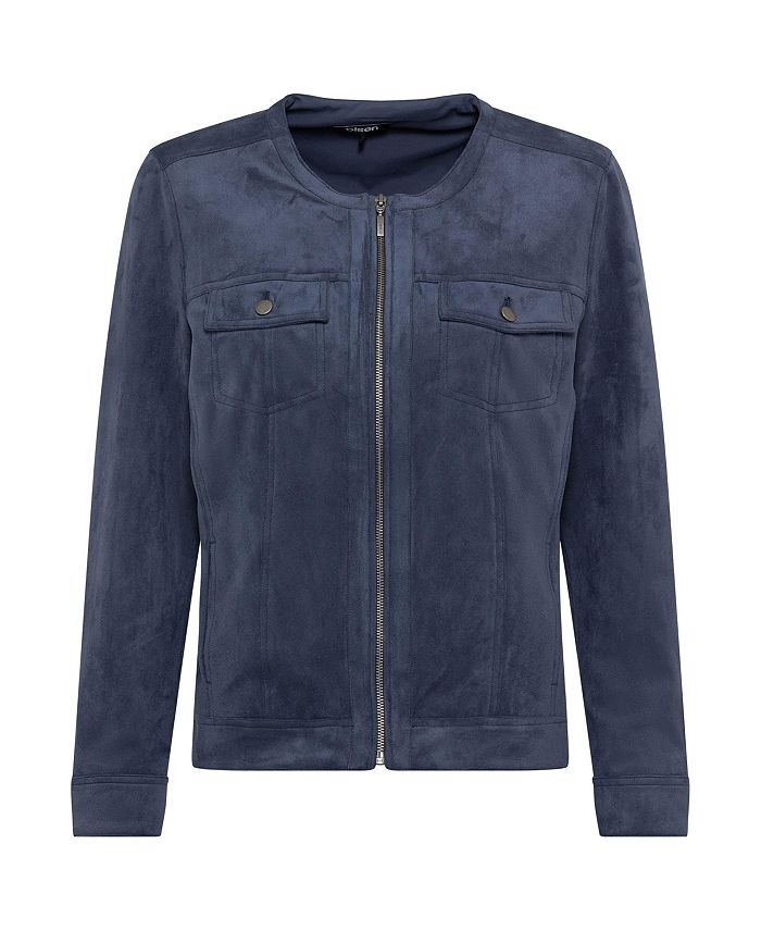 Olsen Women's Long Sleeve Faux Suede Collarless Jacket - Macy's