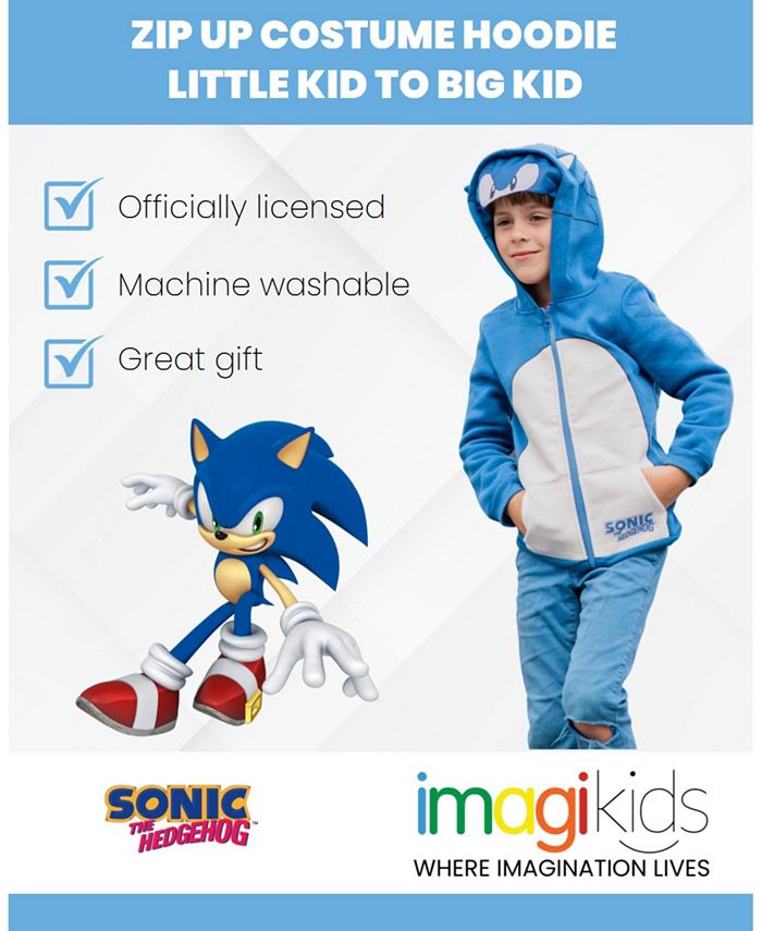 Sega Sonic The Hedgehog Fleece Zip Up Costume Hoodie Toddler to Big Kid ...