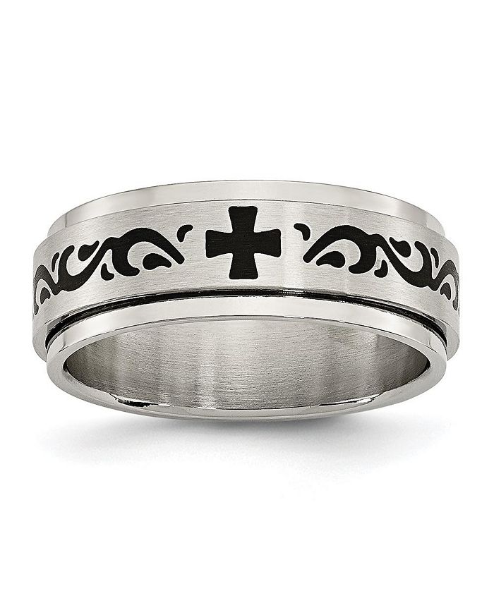 Chisel Stainless Steel Brushed Enamel Rotating Swirl 8mm Band Ring - Macy's