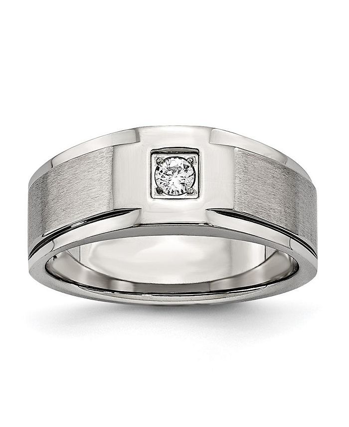Chisel Stainless Steel Brushed and Polished with CZ Ring - Macy's